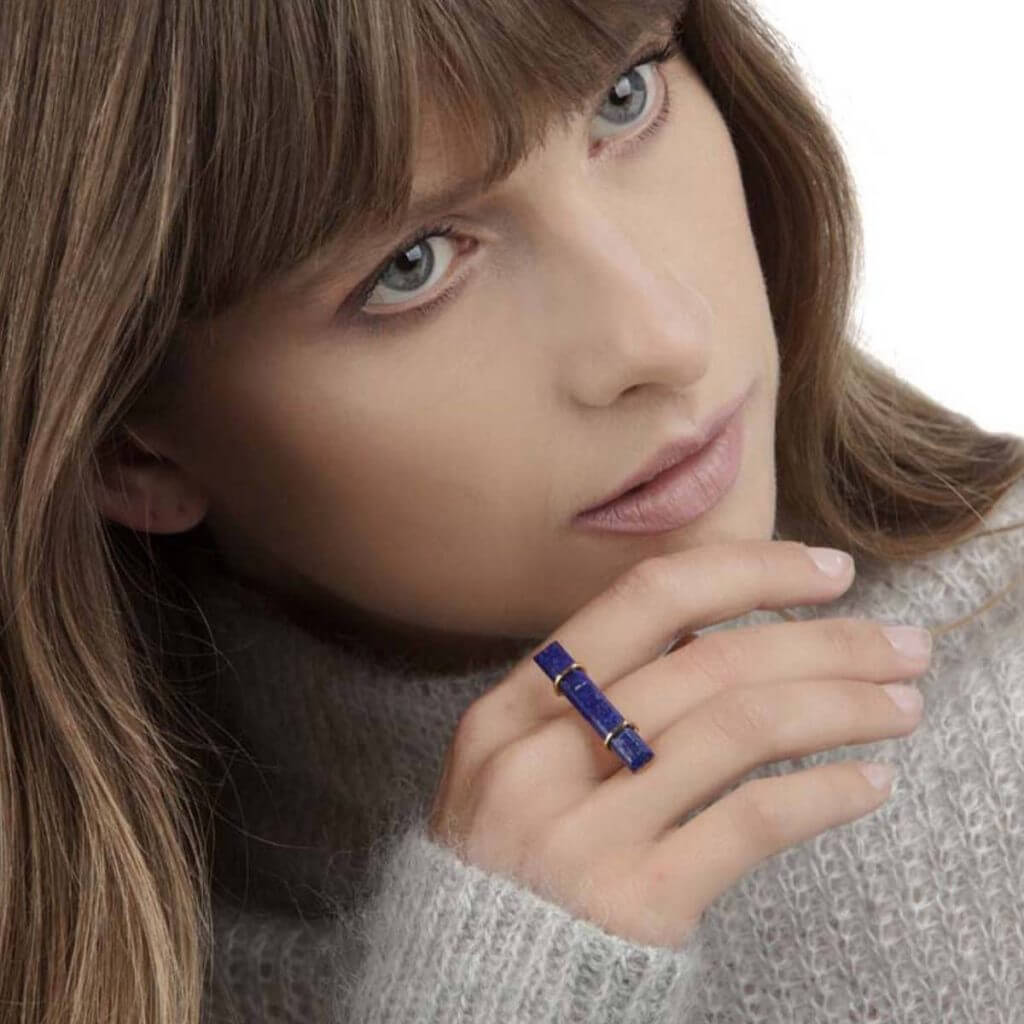Buy Urban Bar Ring with Red, Black, Green, Lapis Lazuli Stone Online