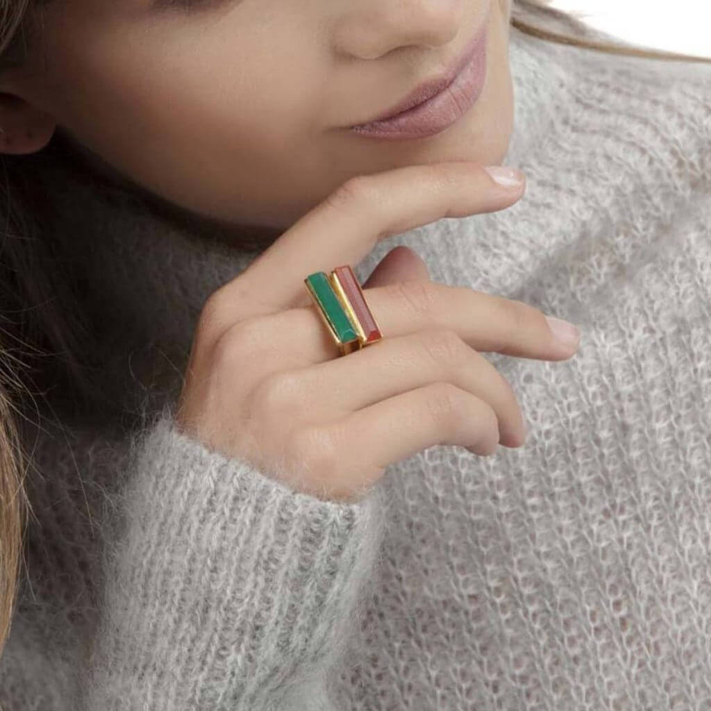 Buy Urban Red, Black, Green, Labradorite, Lapis Lazuli Onyx Ring Online